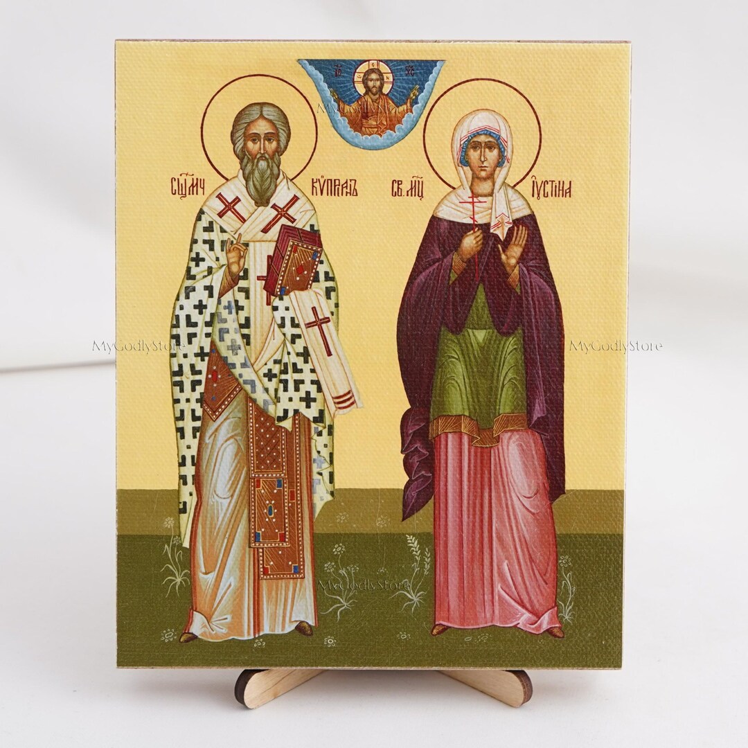 Icon of SAINTS CYPRIAN & JUSTINA, Icon on Canvas, Handmade Orthodox Icon, Orthodox Icons ...