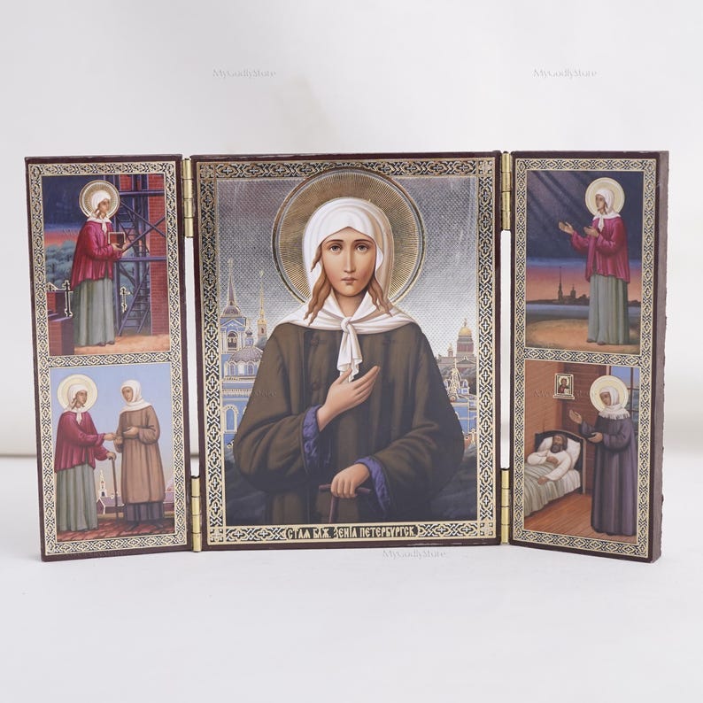 Triptych Orthodox Icons, Icon of SAINT XENIA, Handmade Orthodox Icon of ...