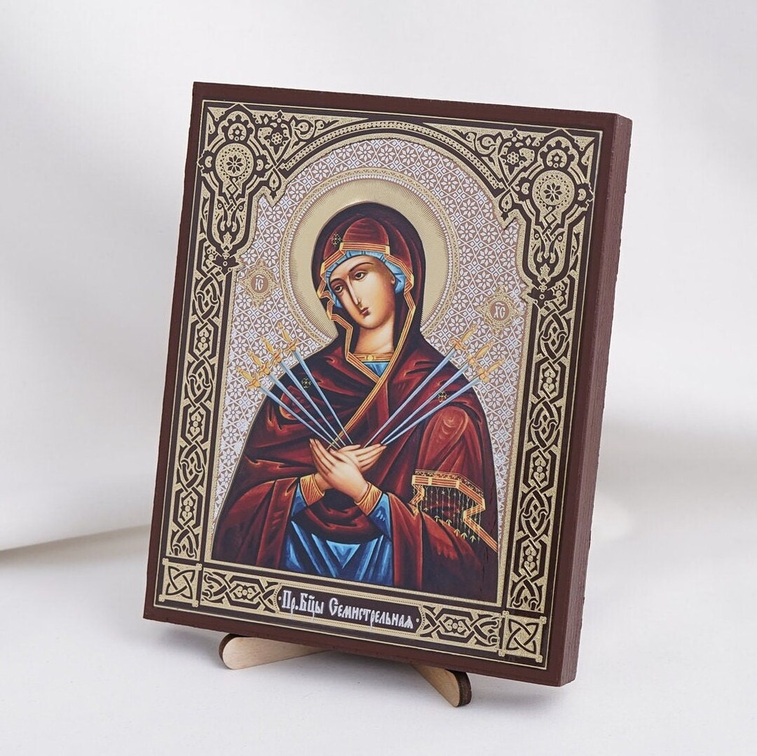 Holy Virgin MARY of SEVEN SWORDS, Personalized Icon, Handmade Orthodox ...