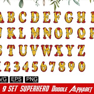 Superhero Alphabet Svg Png Avanger Super Hero Letters Super Hero Doodle ...