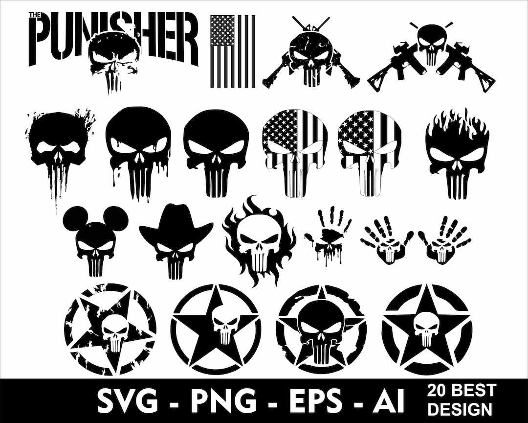 Punisher Skull Svg Bundle Punisher Tshirt Design Skull Svg Eps Png Ai ...