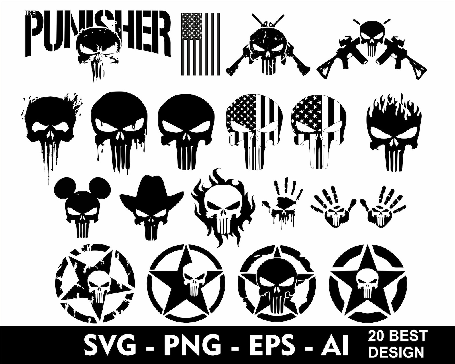 Punisher Skull Svg Bundle Punisher Tshirt Design Skull Svg Eps Png Ai ...