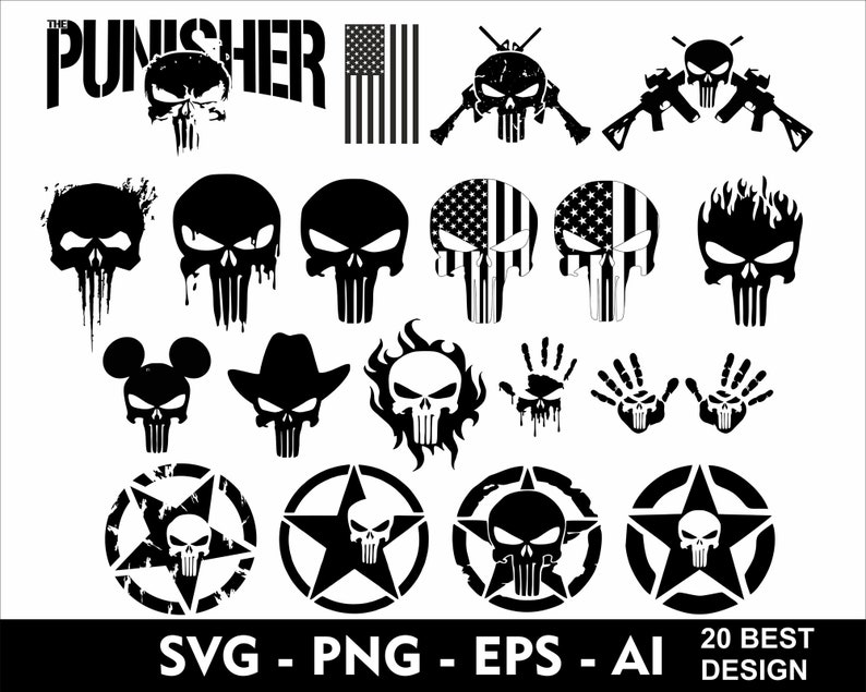 Punisher Skull Svg Bundle Punisher Tshirt Design Skull Svg Eps Png Ai Vector Skull Punisher Svg ...