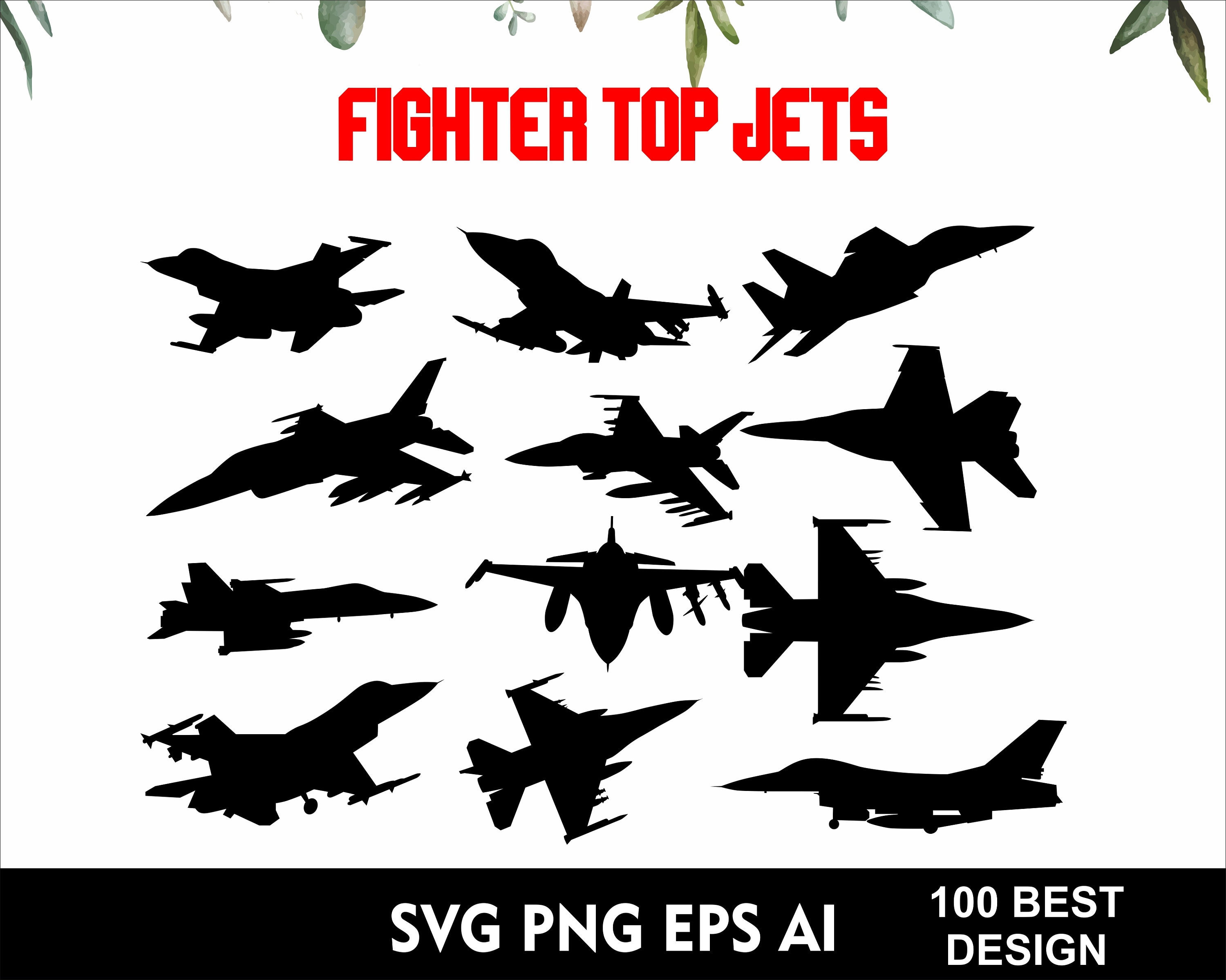 Fighter Jet BUNDLE 100 Airplane Clipart Military Jets Vector SVG Png ...