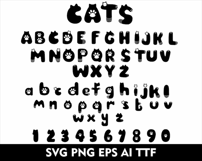 Purfect Cat Font SVG Cat Alphabet Svg Png Eps TTF Font Purfect - Etsy