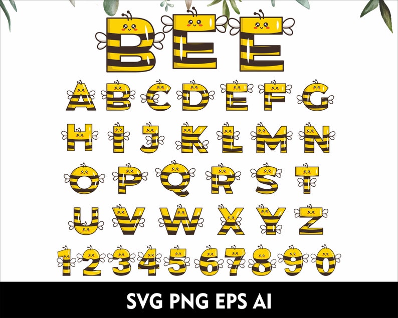 Cute Bee Doodle Alphabet Bee Alphabet Svg Cute Bee Font Svg Bee Doodle ...