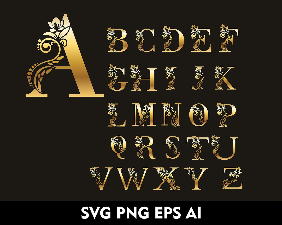 Gold Wedding Font SVG Wedding Alphabet Svg Png Eps Font Gold Alphabet ...