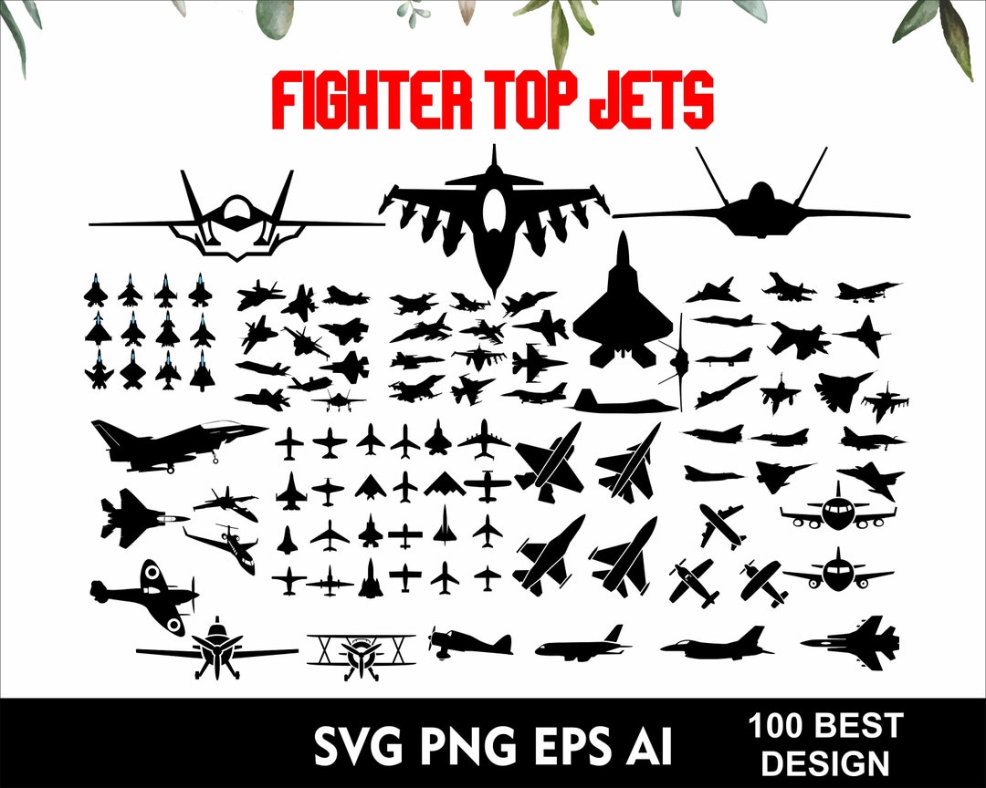 Fighter Jet BUNDLE 100 Airplane Clipart Military Jets Vector SVG Png ...