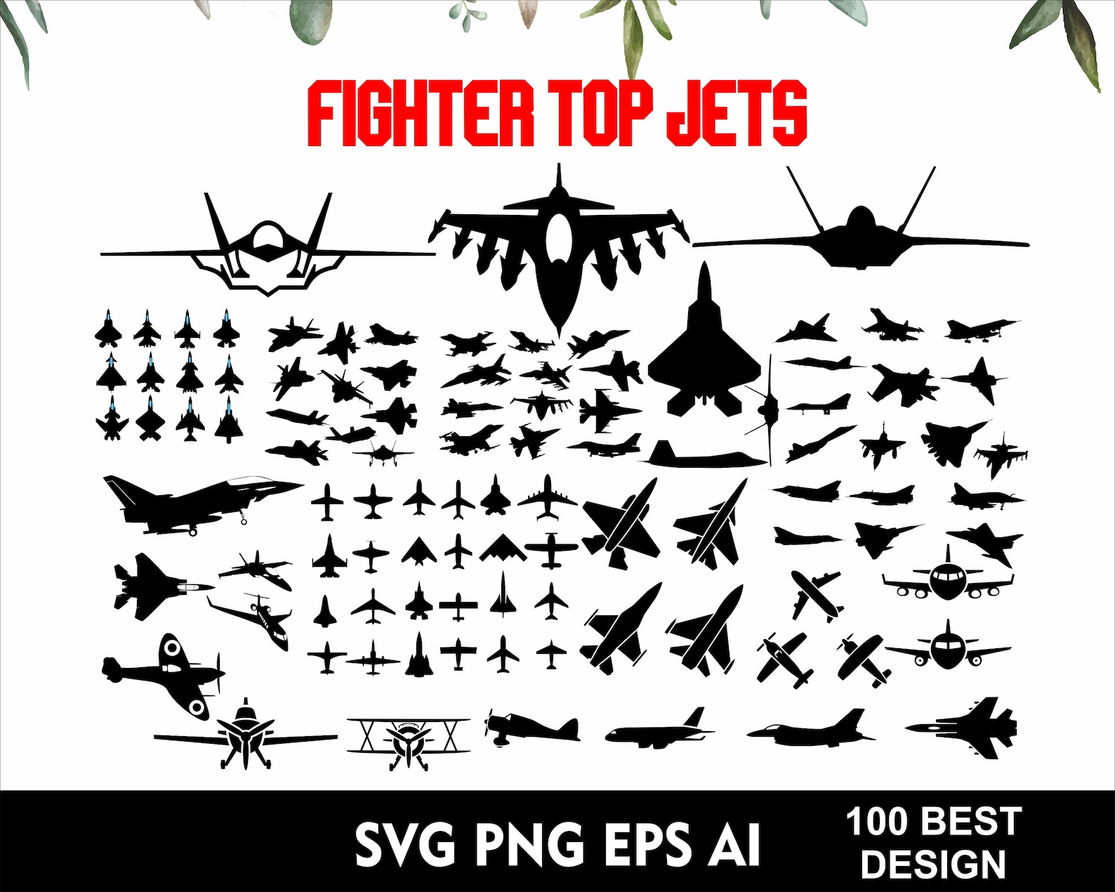 Fighter Jet BUNDLE 100 Airplane Clipart Military Jets Vector SVG Png ...