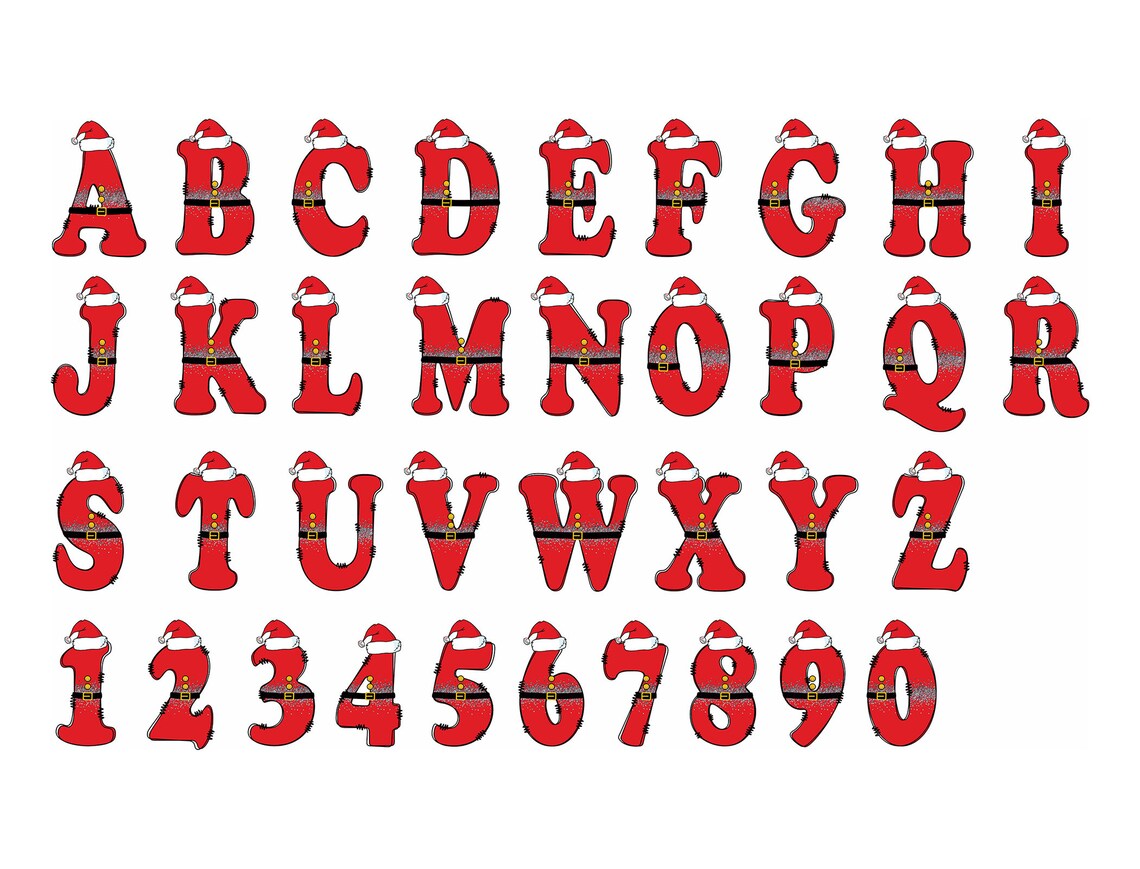 Christmas Doodle Alphabet BUNDLE 6 Set PNG Christmas Letters Santa Elf ...