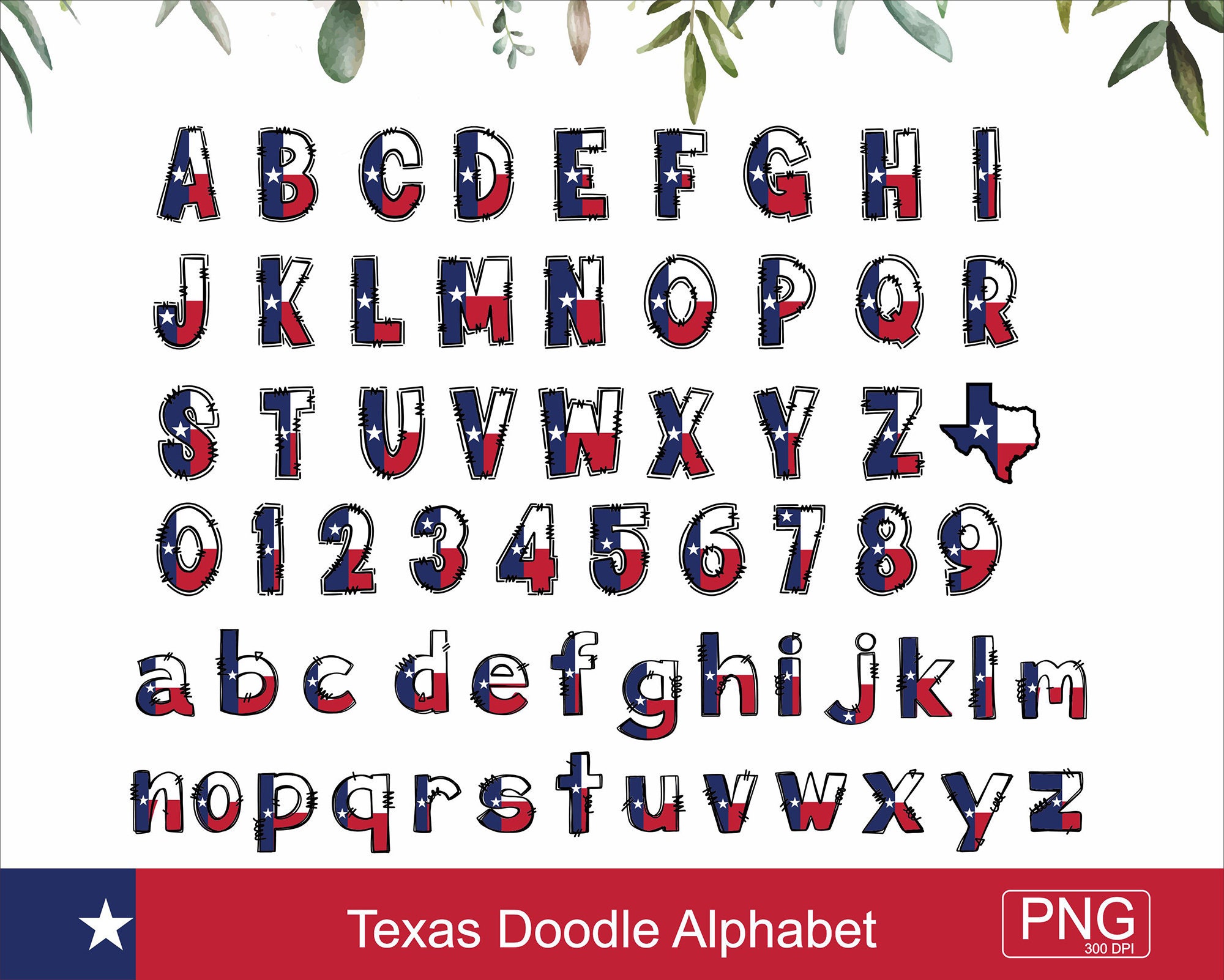Texas Doodle Letters PNG Texas Alphabet Texas Flag Doodle PNG ...