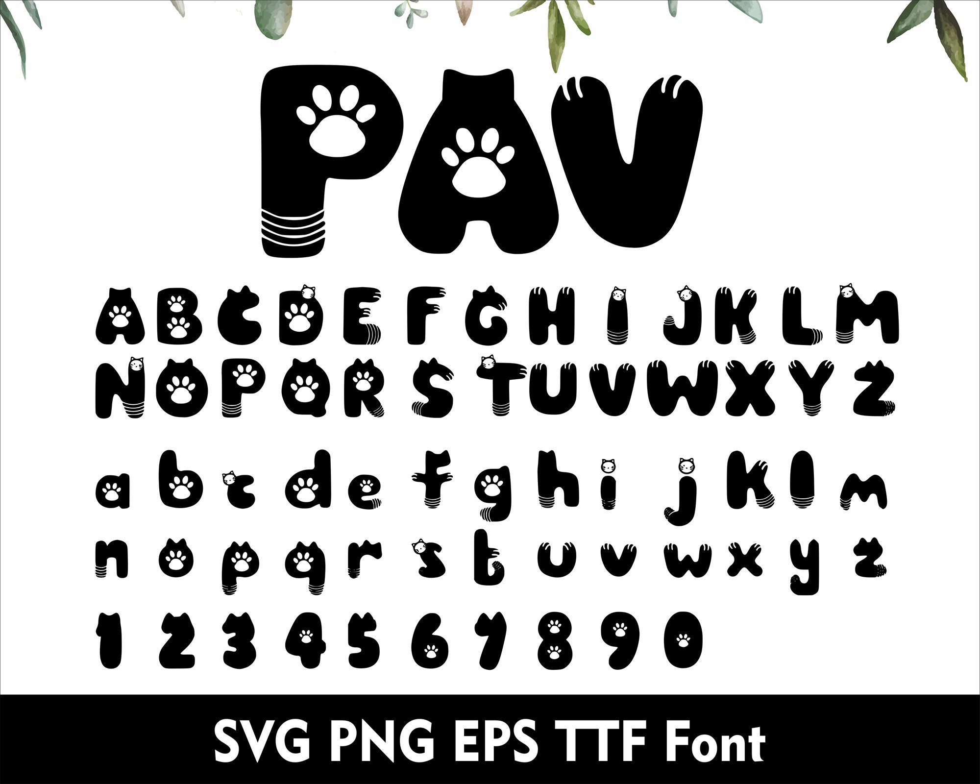 Cat Paw Font Paw Letters Paw Alphabet Cartoon Cats Paw Font for Cricut SVG Png Eps Ttf Font - Etsy