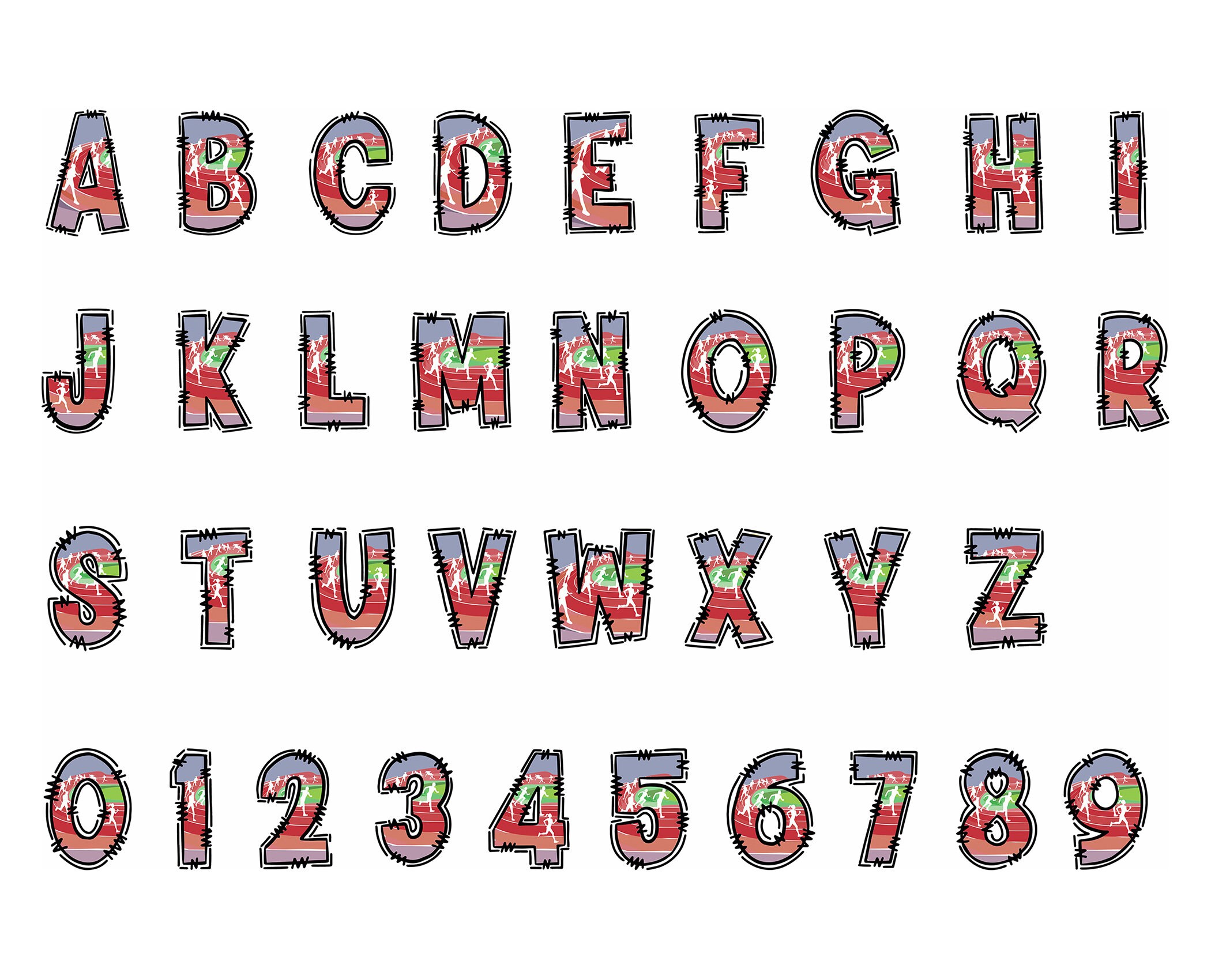Race Doodle Alphabet BUNDLE 3 Set Png Runner Track Line Letters Run ...