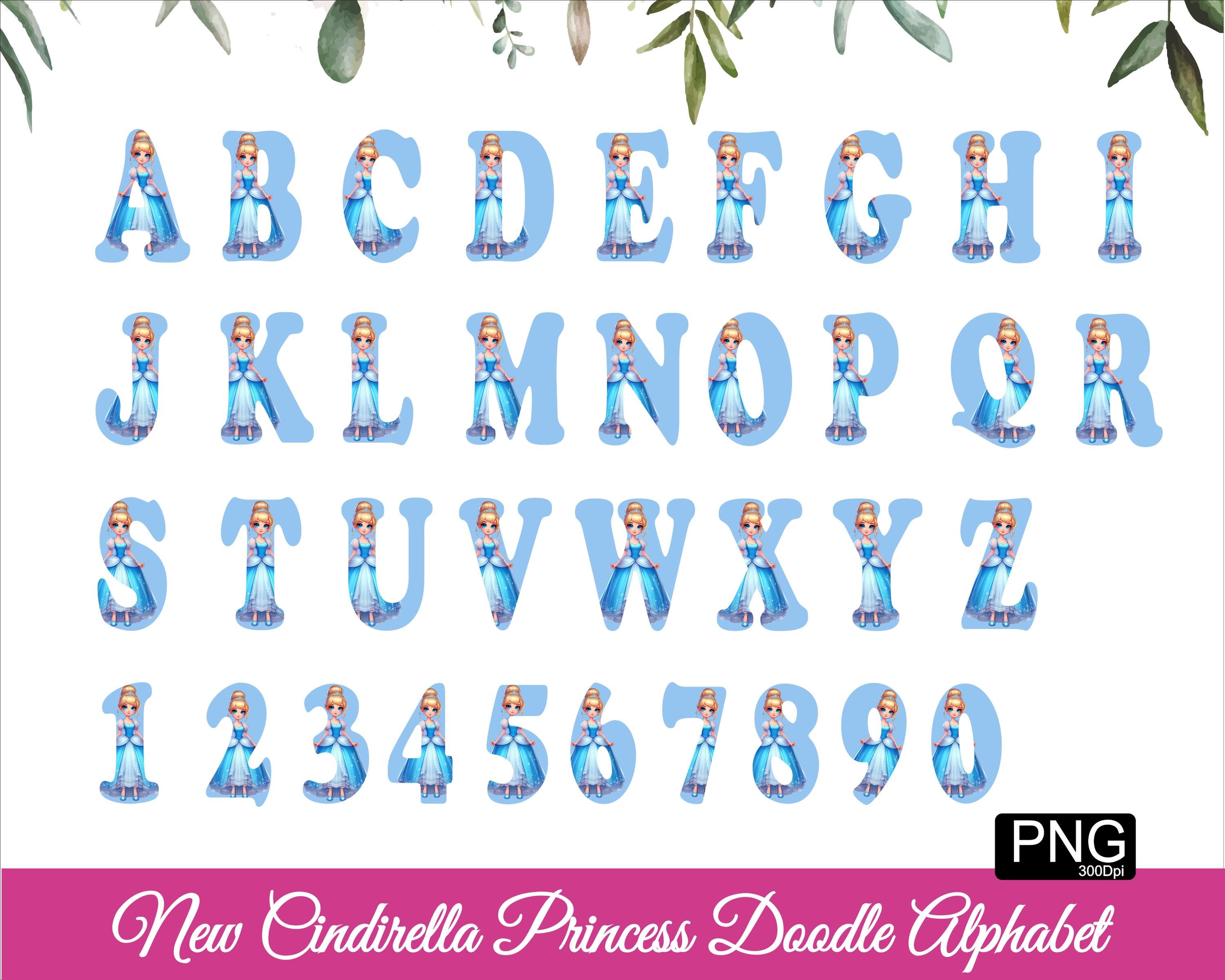 Princess Alphabet Letters Font 17 Set Girl Princess Doodle Font Frozen ...