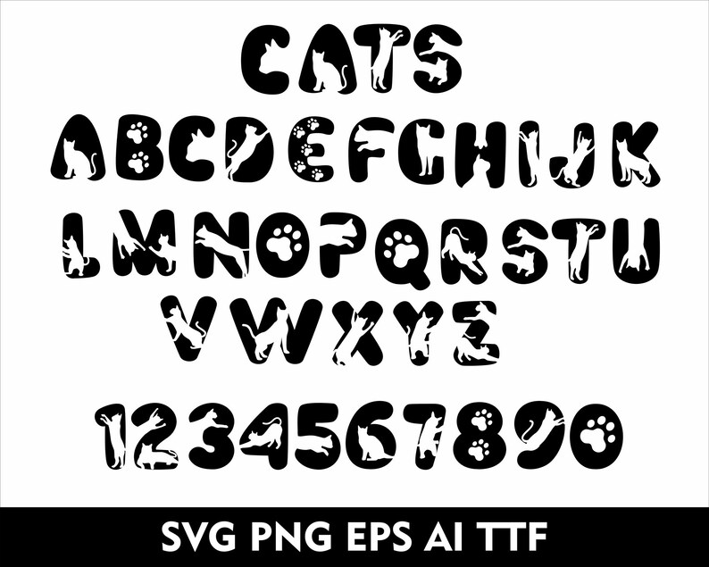 Meow Cat Font SVG Cat Alphabet Svg Png Eps TTF Font Meow - Etsy