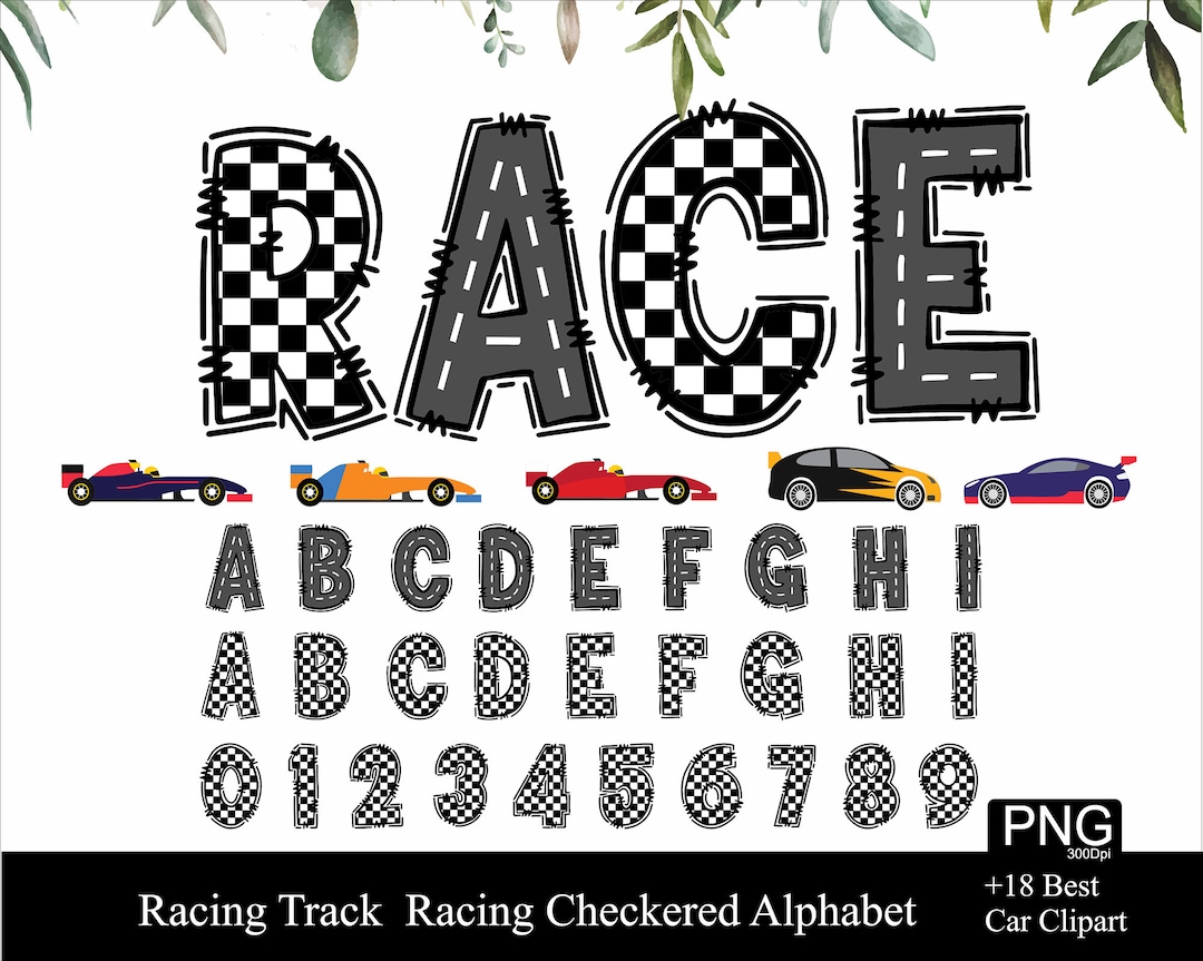 Racing Checkered Alphabet Race Track Alphabet Road Numbers Letters Race ...