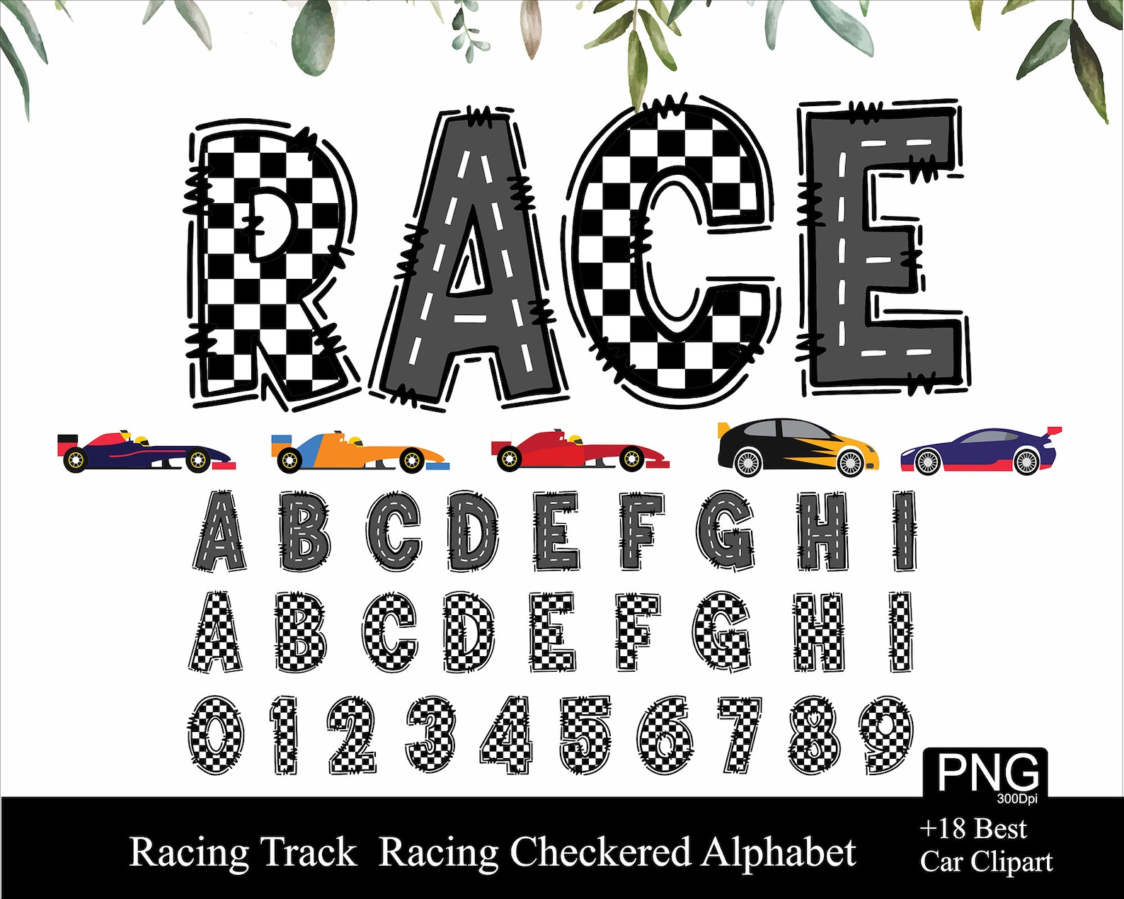 Racing Checkered Alphabet Race Track Alphabet Road Numbers Letters Race ...