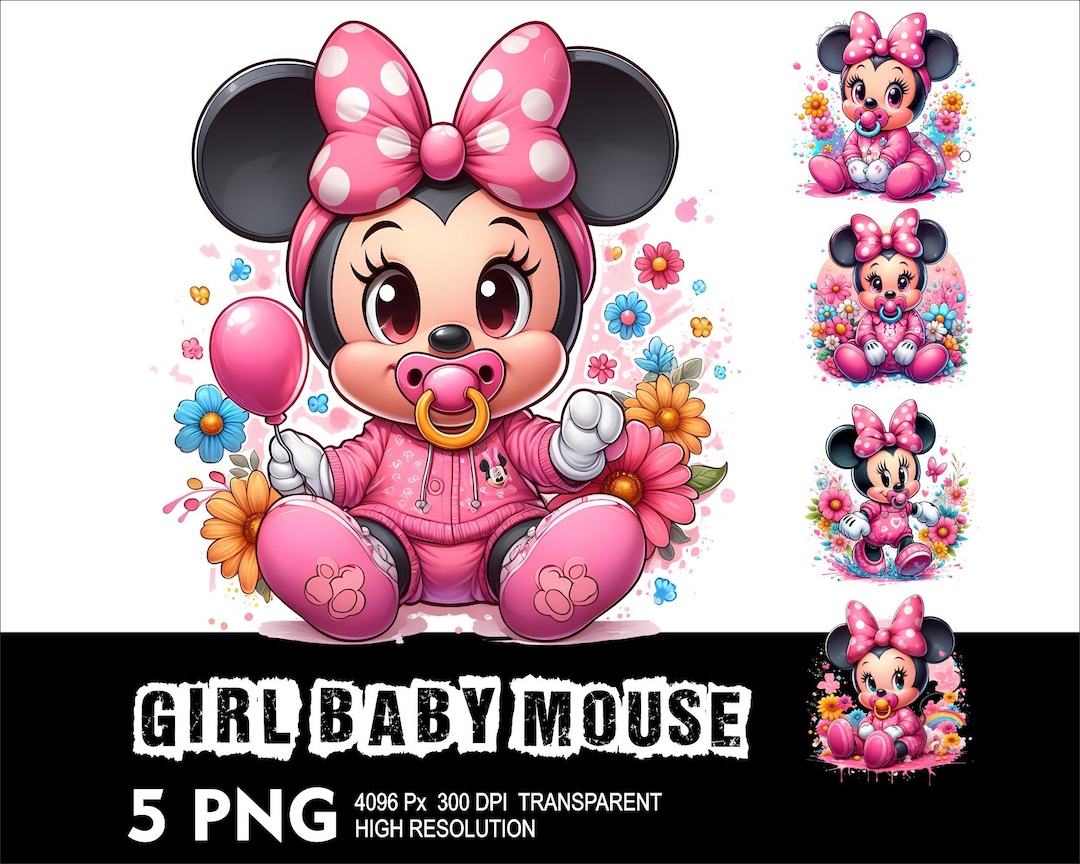 5 PNG Baby Mouse Girl Splash and Watercolor Transparent PNG File for ...