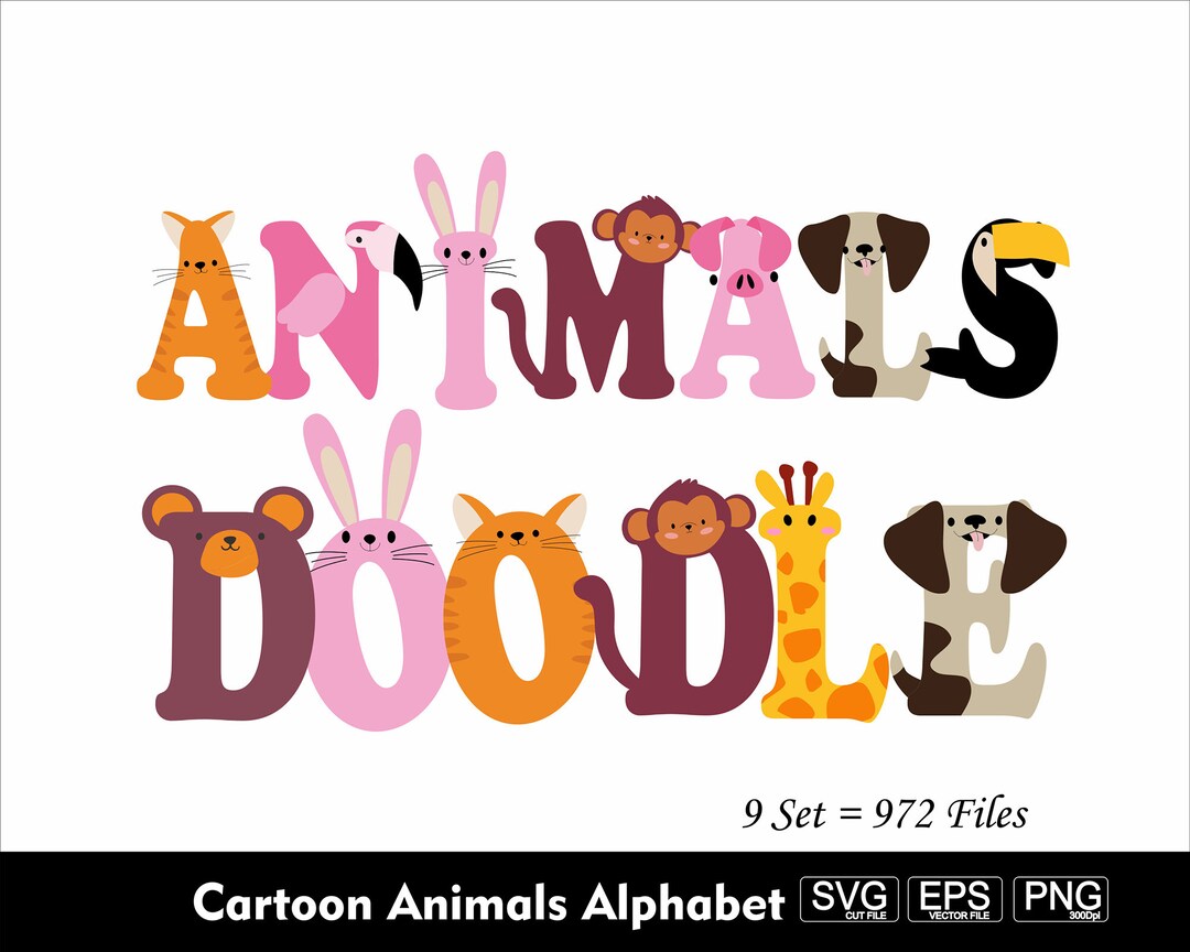 Doodle Animals Letters Animal Alphabet Svg Eps Png Letters 9 Sets ...