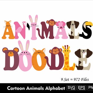 Doodle Animals Letters Animal Alphabet Svg Eps Png Letters 9 Sets ...