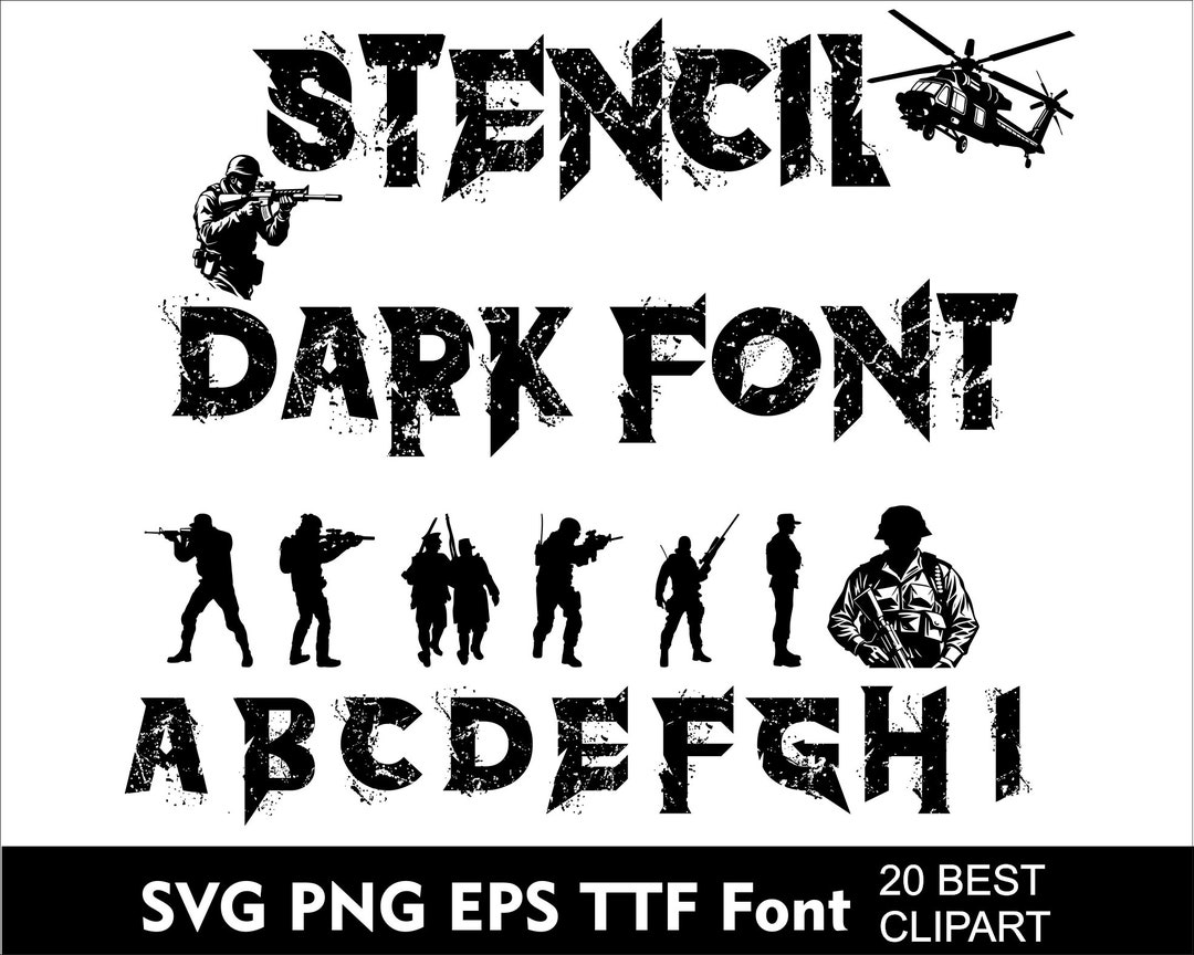 Dark Stencil Font SVG Army Alphabet Svg Distressed Army Font for Cricut ...