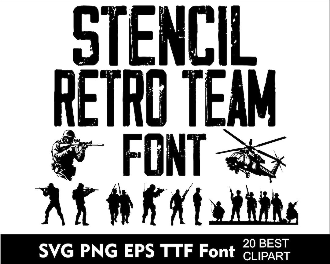 Stencil Retro Team Font SVG Army Alphabet Svg Distressed Army Font for ...