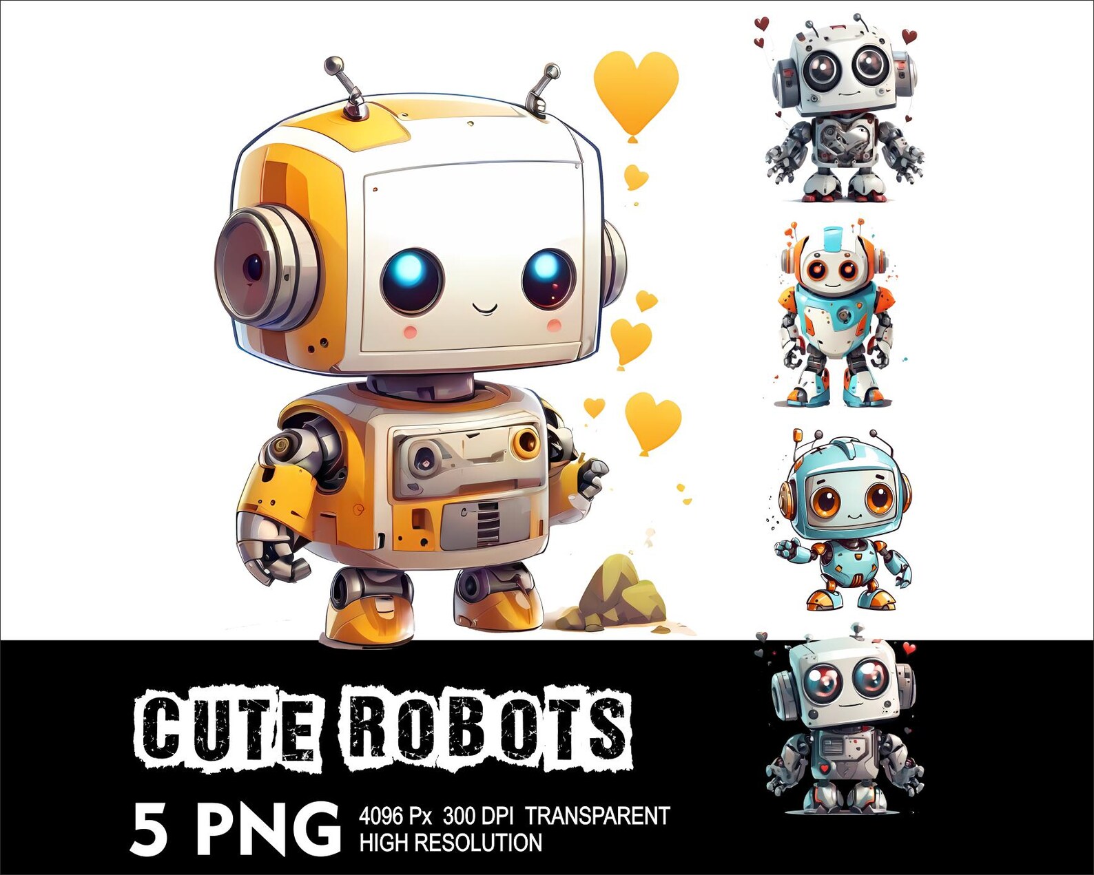 Cute Robot Clipart 5 High Quality PNG, Scrap Booking, Happy Robot ...