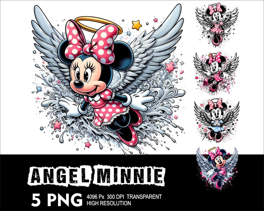 5 PNG Angel Mouse Girl Splash and Watercolor Transparent PNG File for ...