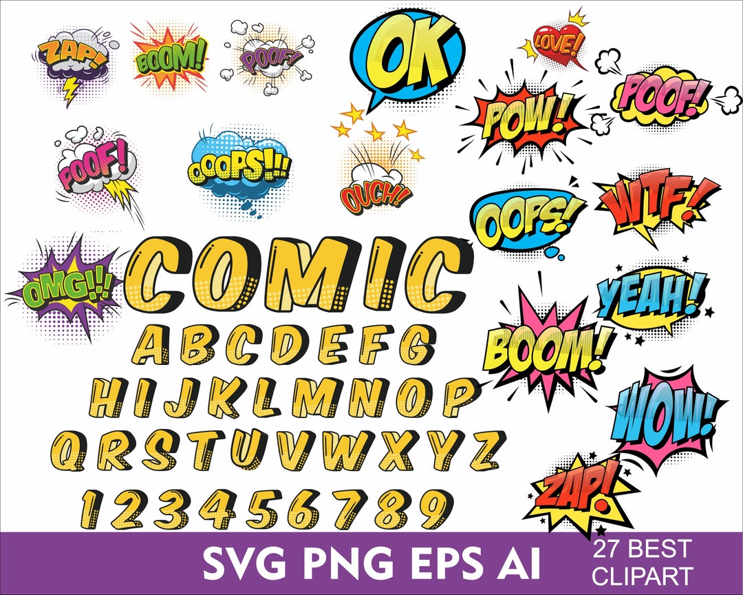 Comic Font SVG Comic Bubbles Clipart Kids Font - Comic Svg Png Eps Ai ...