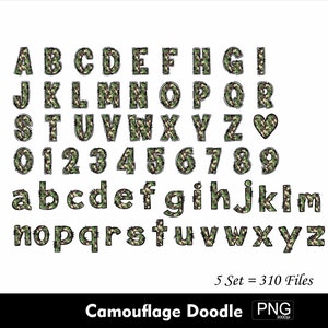 Doodle Camouflage Alphabet BUNDLE 5 Set PNG Letters Camo Font Navy ...
