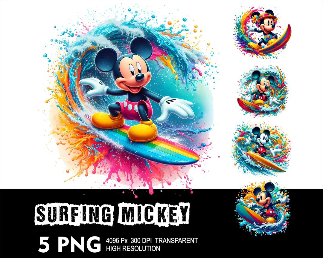 Surfing Mickey 5 PNG Design High Resolution Transparent Background ...