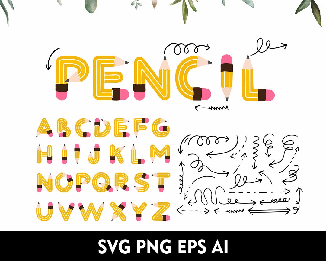 Pencil Alphabet Doodle Pencils Letters Svg Cute Pencil Lines Clipart ...