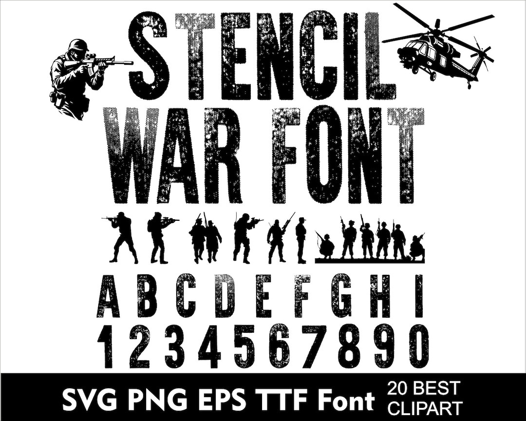 Stencil War Font SVG Army Alphabet Svg Distressed Army Font for Cricut ...