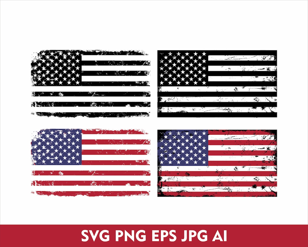 USA Flag Distressed SVG American Flag Patriotic Black White and Colored ...