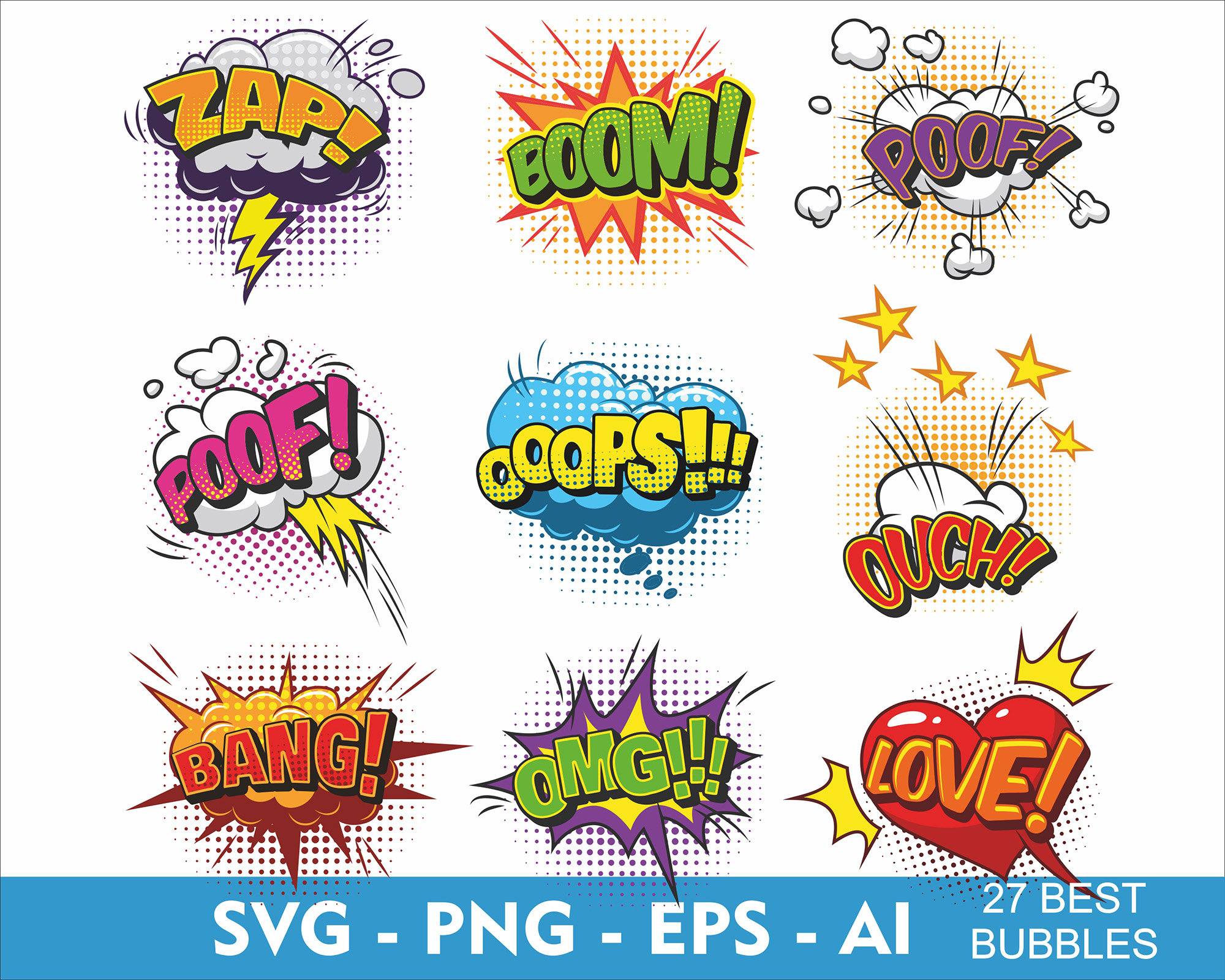 Comic Font SVG Comic Bubbles Clipart Kids Font - Comic Svg Png Eps Ai ...