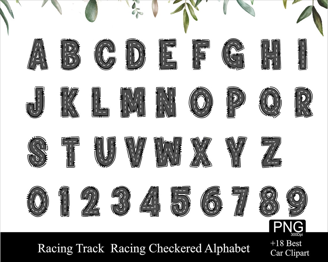 Racing Checkered Alphabet Race Track Alphabet Road Numbers Letters Race ...