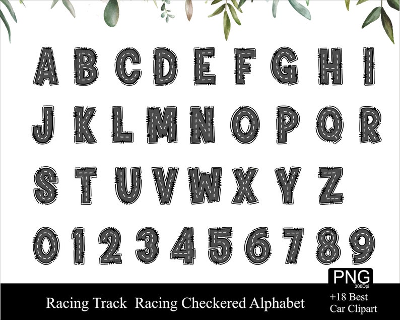 Racing Checkered Alphabet Race Track Alphabet Road Numbers Letters Race ...