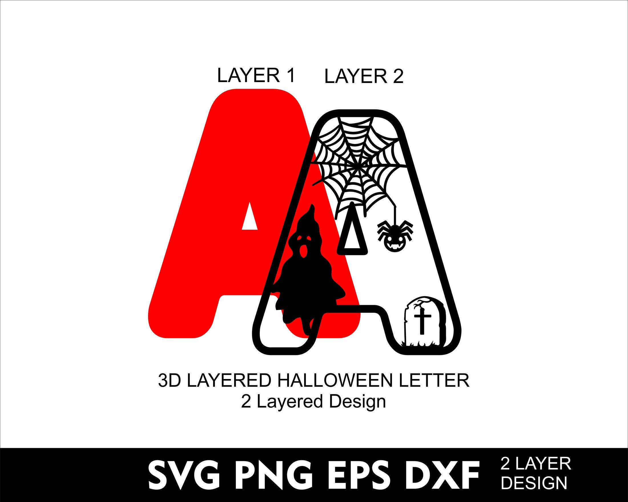 3D Spooky Alphabet Svg 2 Layar Font Svg for Cricut Cut Svg Halloween ...