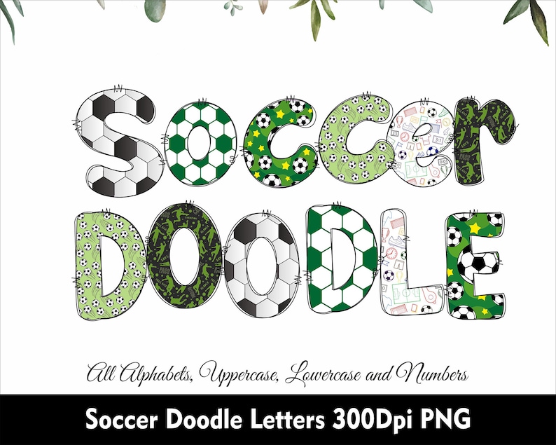 Soccer Doodle Letters Soccer Alphabet BUNDLE 6 Set Doodle Font Sport ...