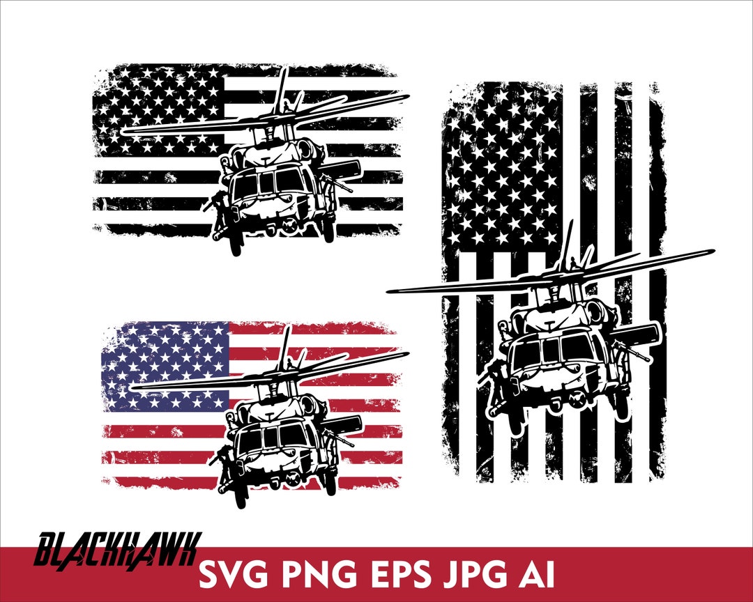 American Fighter Helicopter Black Hawk SVG Flag USA Army 3 Style Black ...