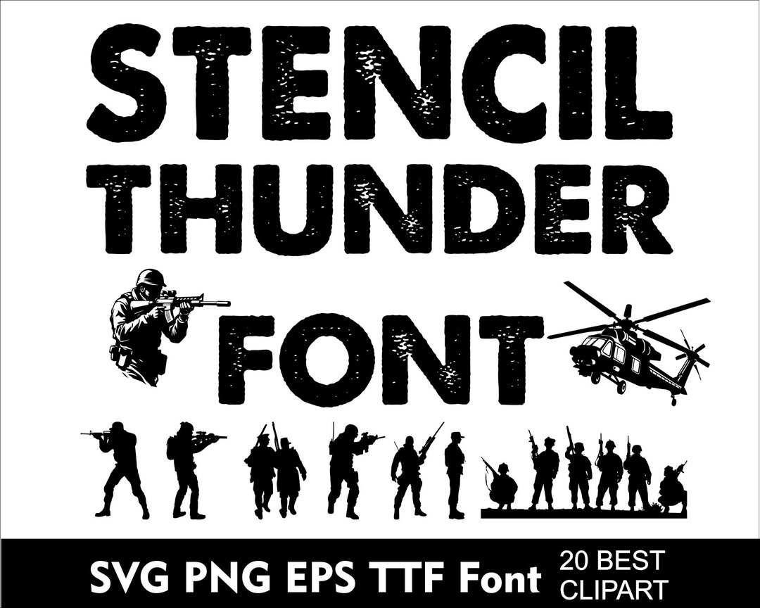 Stencil Thunder Font SVG Army Alphabet Svg Distressed Army Font for ...