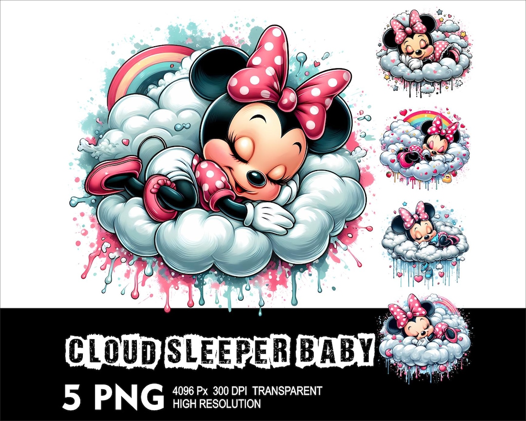 5 PNG Cloud Sleeper Baby Minnie Girl Splash and Watercolor Transparent ...