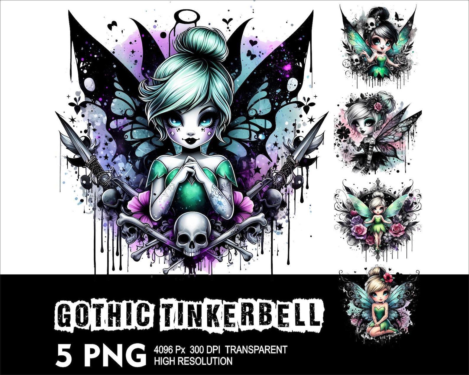 Gothic Tinkerbell PNG Cute Dark Images 5 PNG Design High Resolution ...
