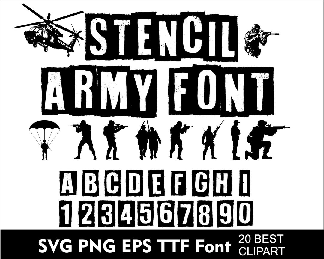Stencil Army Font SVG Army Alphabet Svg Distressed Army Font for Cricut ...