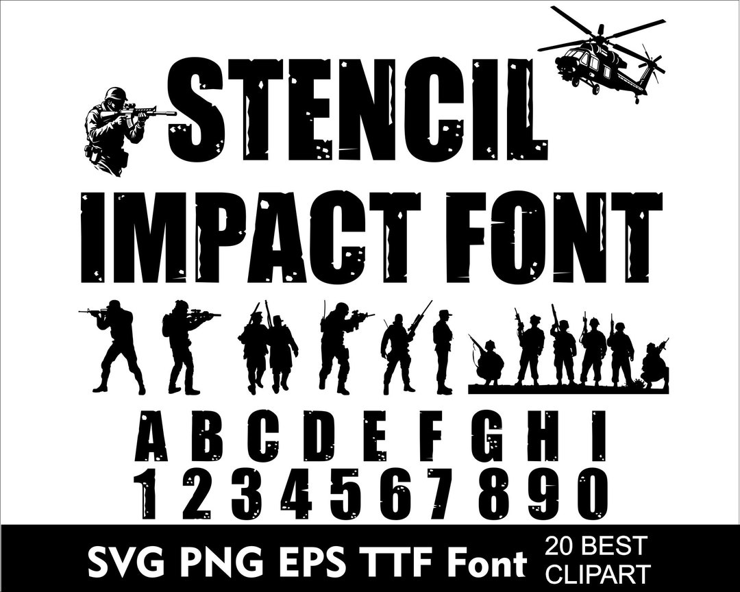 Stencil Impact Font SVG Army Alphabet Svg Distressed Army Font for ...