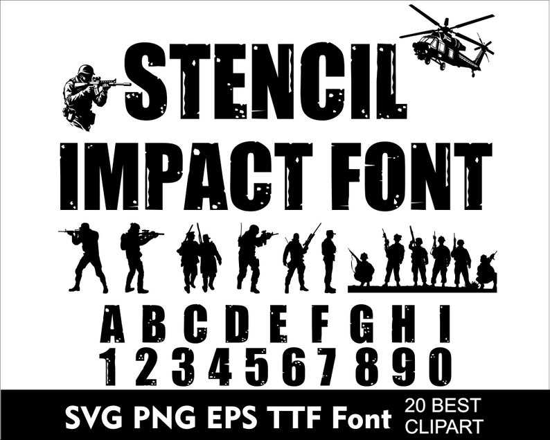Stencil Impact Font SVG Army Alphabet Svg Distressed Army Font for ...