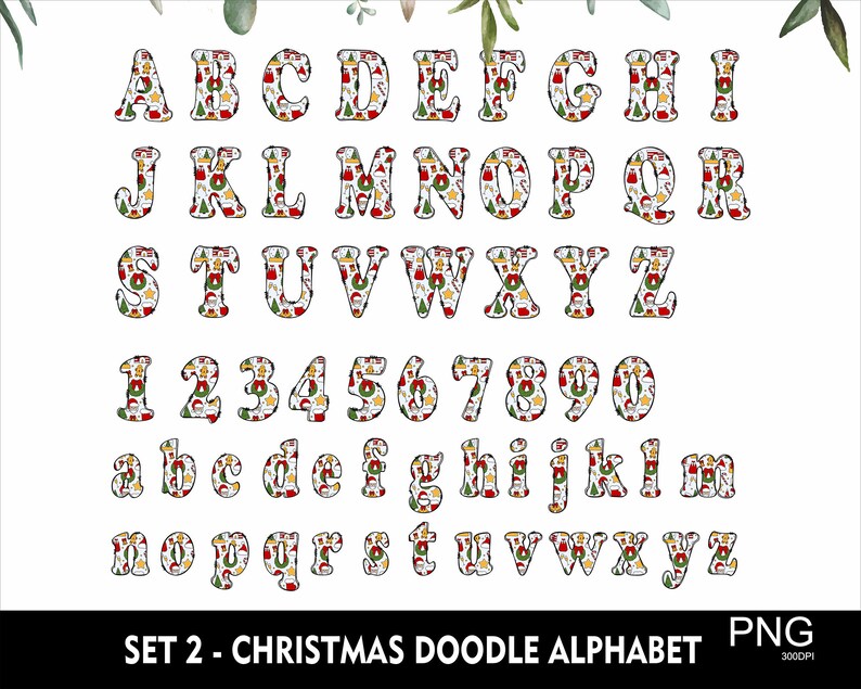Christmas Doodle Alphabet Merry Christmas Letters and Clipart PNG Font ...