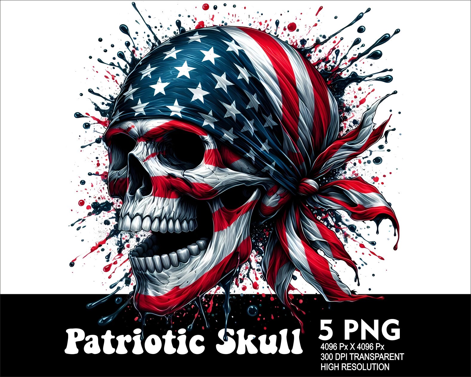 Patriotic Skull American 5 PNG Design High Resolution Transparent ...