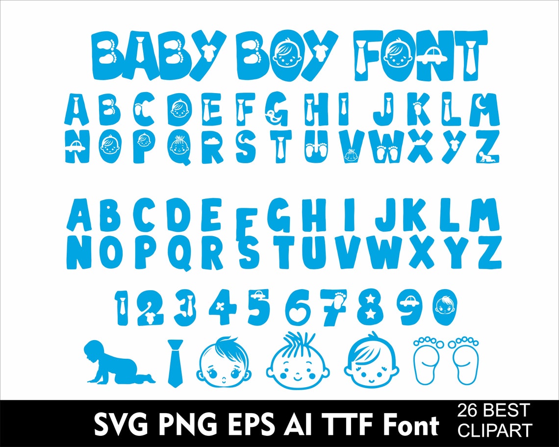 Baby Font SVG Baby Alphabet Svg Png Eps TTF Font Baby Boy Clipart ...