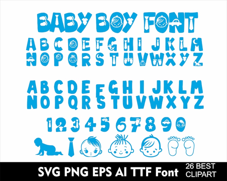 Baby Font SVG Baby Alphabet Svg Png Eps TTF Font Baby Boy Clipart ...